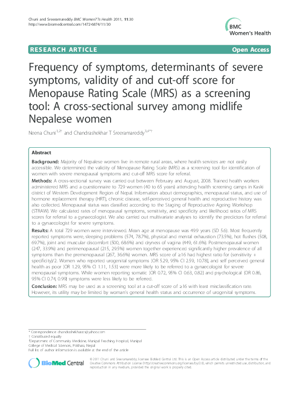 (PDF) Frequency of symptoms, determinants of severe symptoms, validity ...