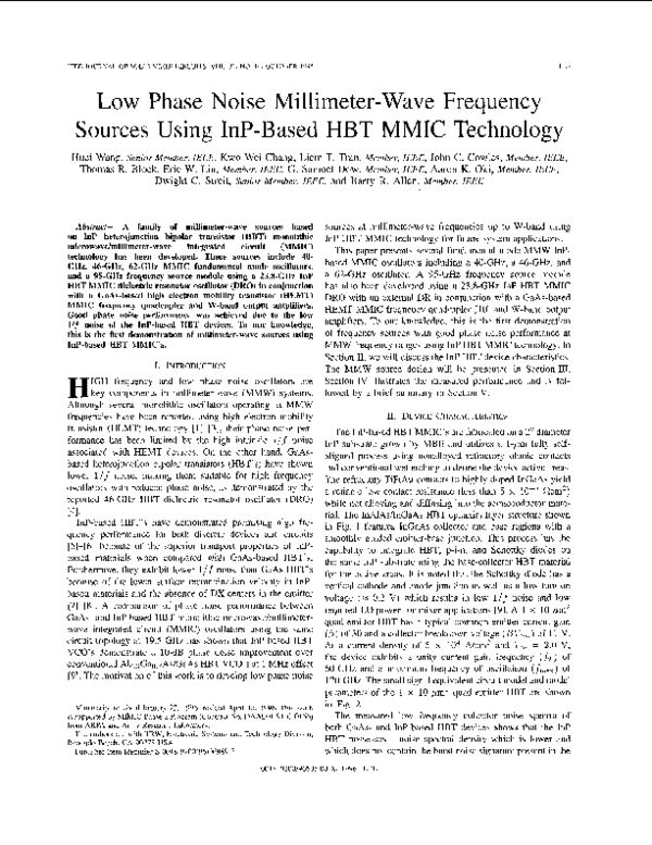 (PDF) Low phase noise millimeter-wave frequency sources using InP-based HBT MMIC technology