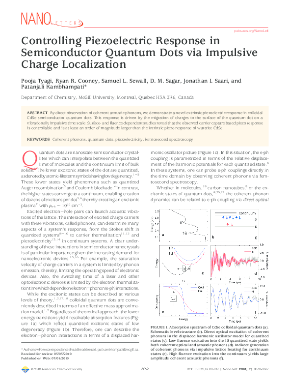 (PDF) Controlling Piezoelectric Response in Semiconductor Quantum Dots via Impulsive Charge ...