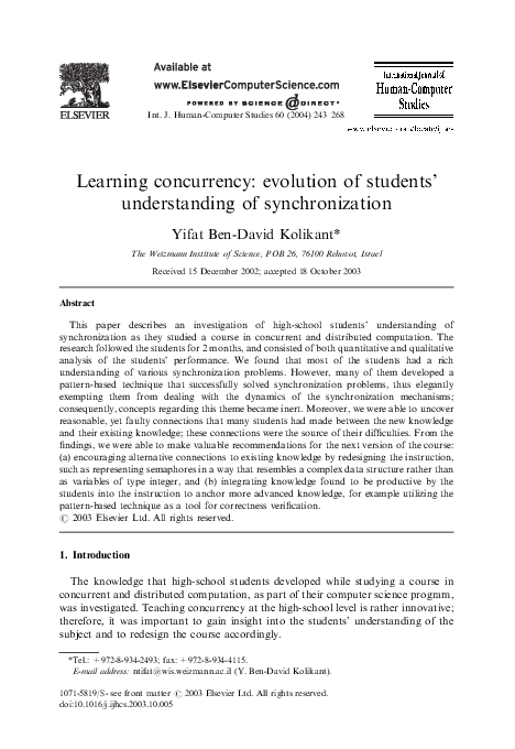 (PDF) Learning concurrency: evolution of students' understanding of ...