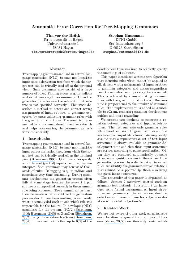 (PDF) Automatic Error Correction for Tree-Mapping Grammars | Stephan ...