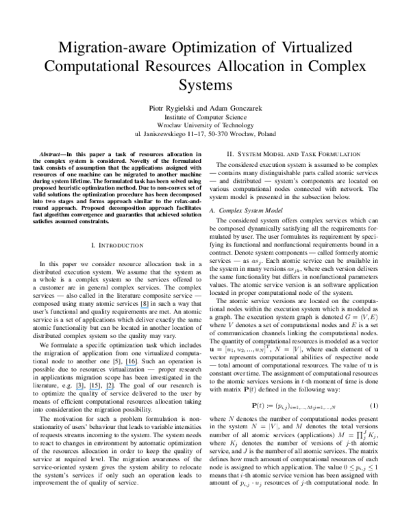 (PDF) Migration-aware Optimization of Virtualized Computational Resources Allocation in Complex ...