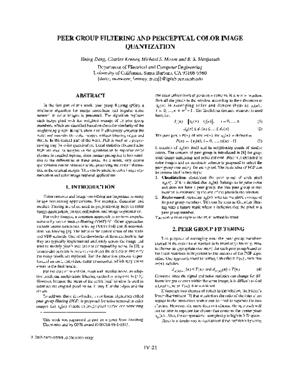 Pdf Peer Group Filtering And Perceptual Color Image Quantization