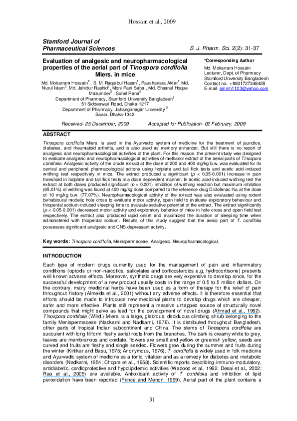 (PDF) Evaluation of analgesic and neuropharmacological properties of ...