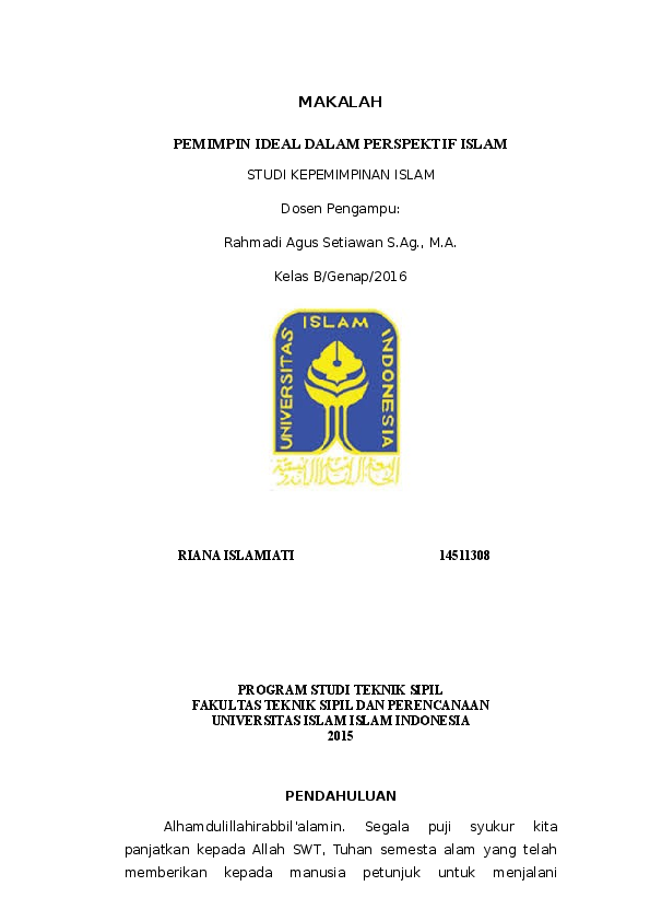 (DOC) MAKALAH PEMIMPIN IDEAL DALAM PERSPEKTIF ISLAM