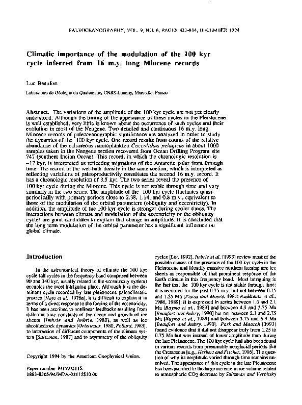(PDF) Climatic importance of the modulation of the 100 kyr cycle ...