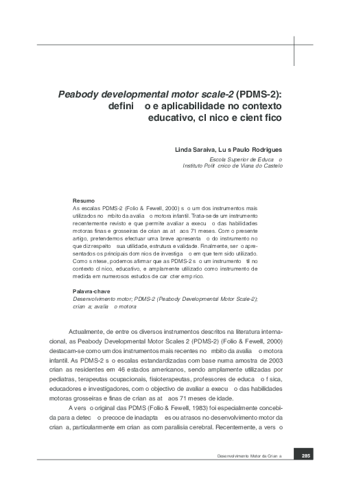(PDF) Peabody developmental motor scale-2 (PDMS-2): definição e ...