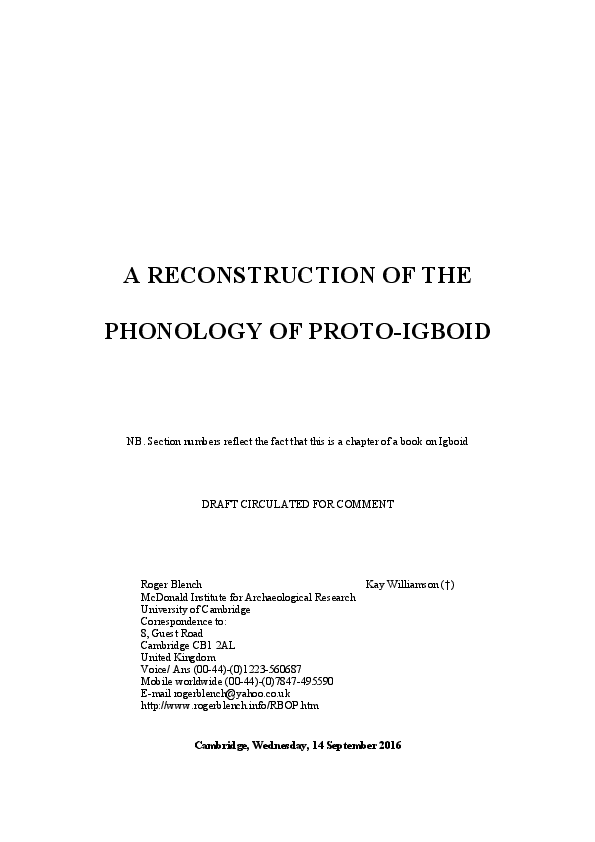 (PDF) A reconstruction of the phonology of proto-Igboid