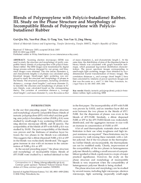 (PDF) Blends of polypropylene with poly(cis-butadiene) rubber. I. Phase ...