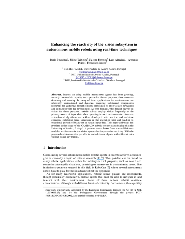 Pdf Enhancing The Reactivity Of The Vision Subsystem In Autonomous Mobile Robots Using Real