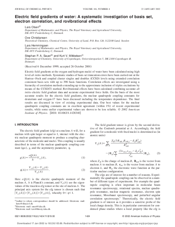 Pdf Electric Field Gradients Of Water A Systematic Investigation Of