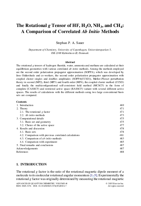 (PDF) The Rotational g Tensor of HF, H2O, NH3, and CH4