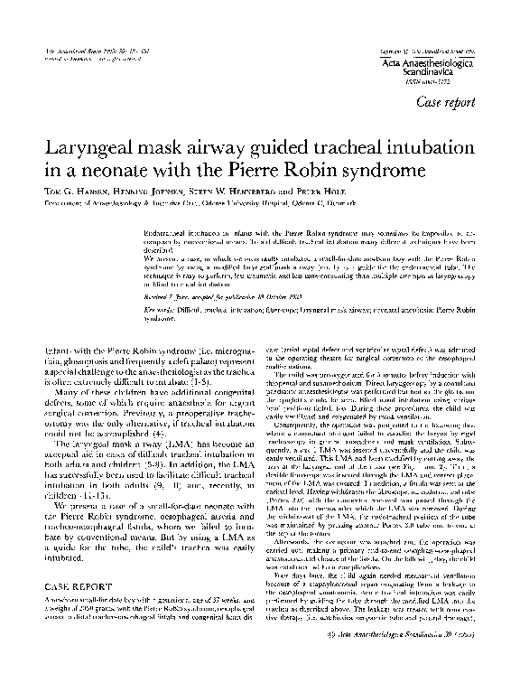 (PDF) Laryngeal mask airway guided tracheal intubation in a neonate ...