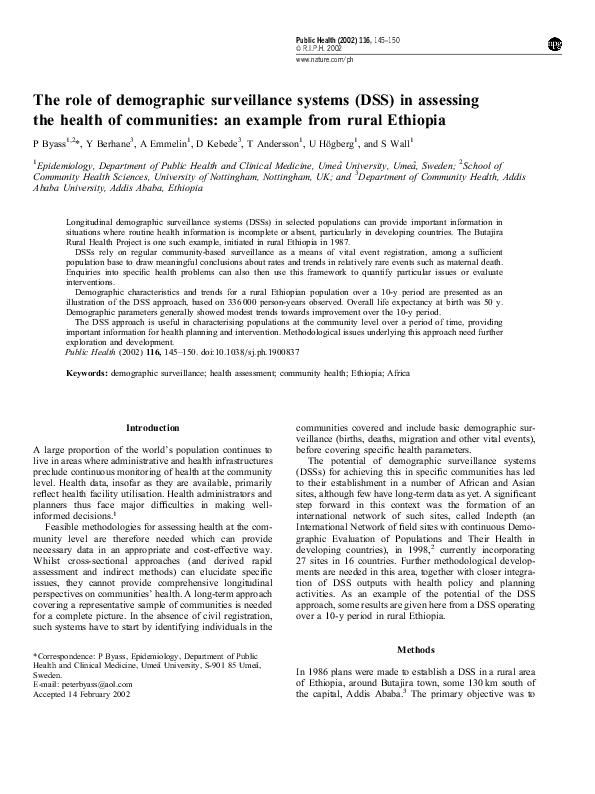 (PDF) The role of demographic surveillance systems (DSS) in assessing ...