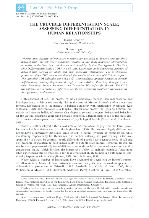 (PDF) The Crucible Differentiation Scale: Assessing Differentiation in Human Relationships