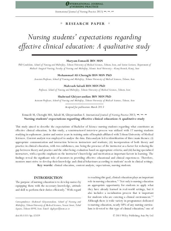 (PDF) Nursing students' expectations regarding effective clinical ...