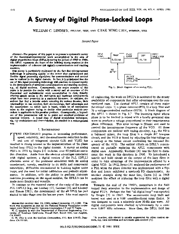 (PDF) A survey of digital phase-locked loops