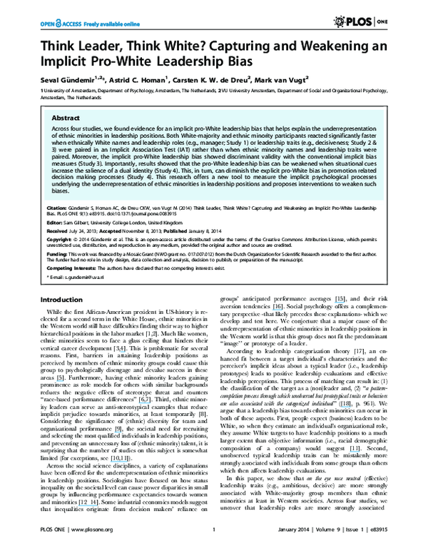 (PDF) Think Leader, Think White? Capturing and Weakening an Implicit ...