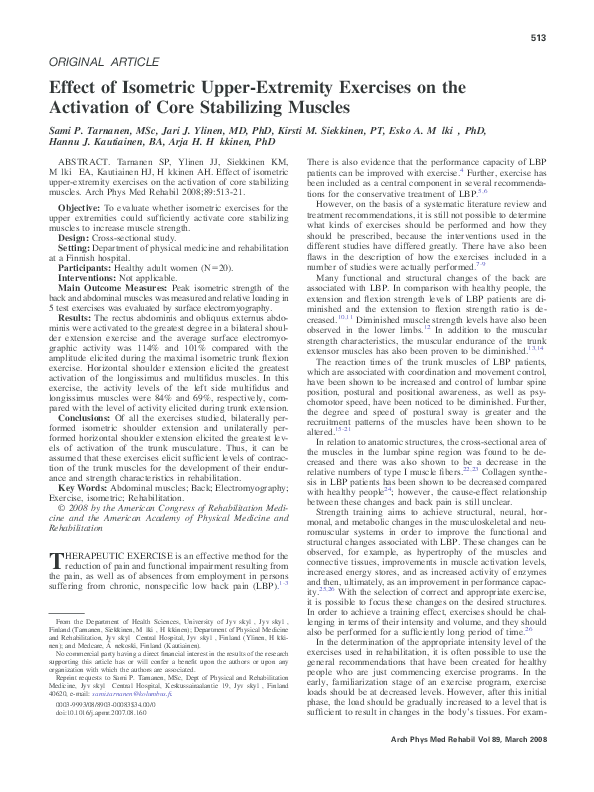 (PDF) Effect of Isometric Upper-Extremity Exercises on the Activation ...