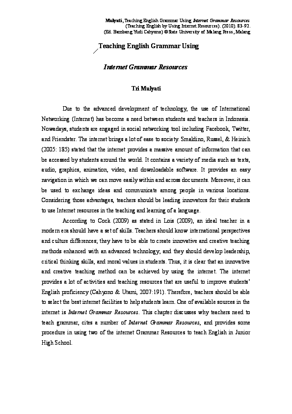 (DOC) Teaching English Grammar Using Internet Grammar Resources