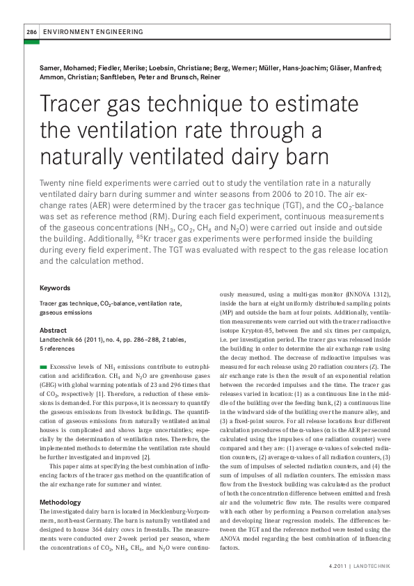 (PDF) Tracer gas technique to estimate the ventilation rate through a ...