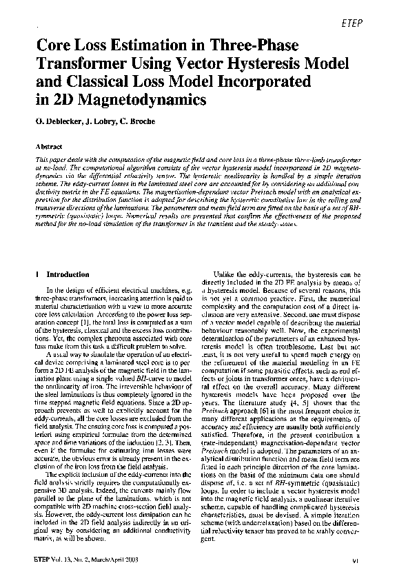 Pdf Core Loss Estimation In Three Phase Transformer Using Vector