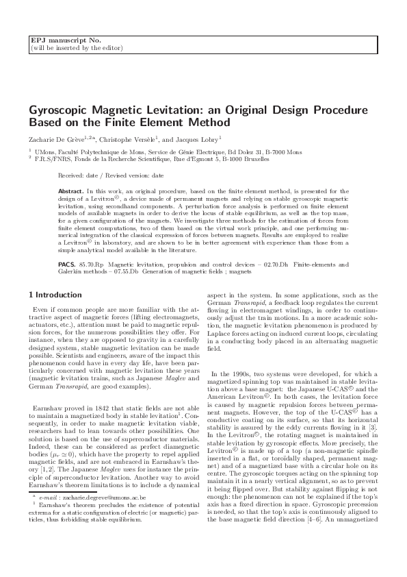 (PDF) Gyroscopic magnetic levitation: an original design procedure based on the finite element ...