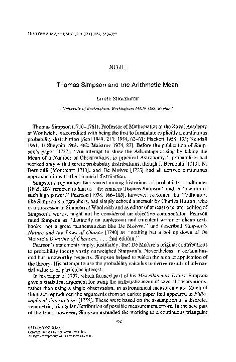 (PDF) Thomas Simpson and the arithmetic mean