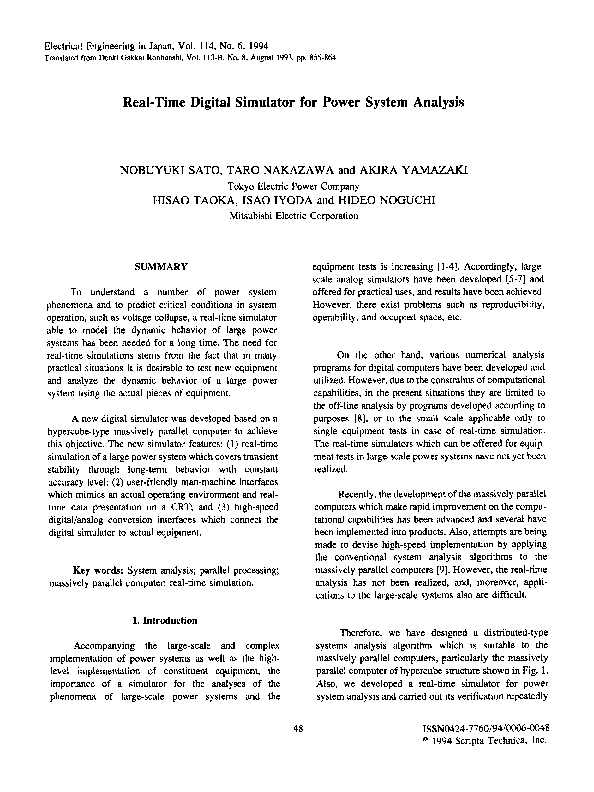 (PDF) Real-time digital simulator for power system analysis