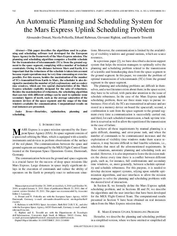 (PDF) An Automatic Planning and Scheduling System for the Mars Express ...