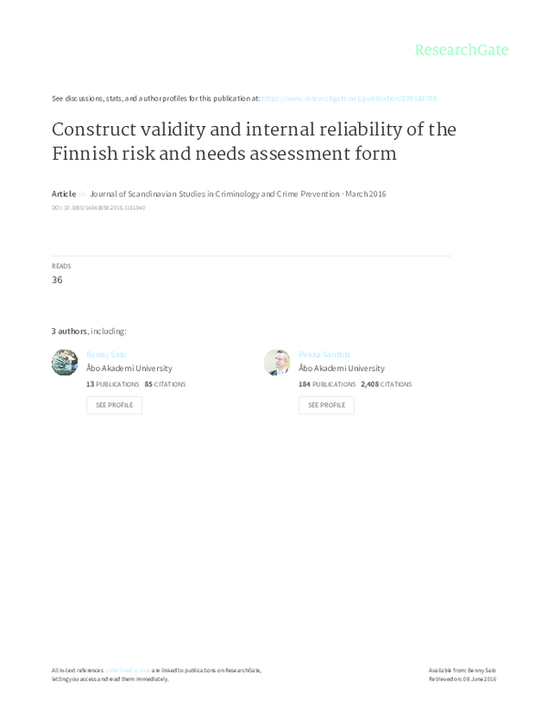 (PDF) Construct validity and internal reliability of the Finnish risk and needs assessment form