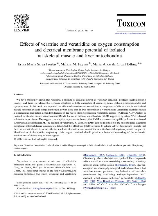(PDF) Effects of veratrine and veratridine on oxygen consumption and ...