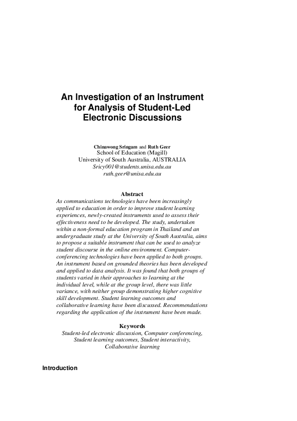 (PDF) An Investigation of an Instrument for Analysis of Student-Led ...