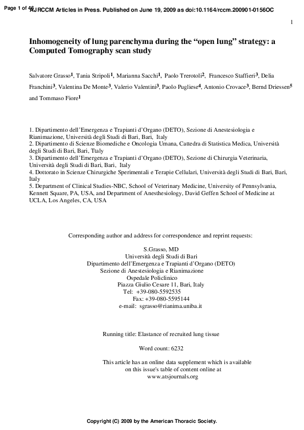 (PDF) Inhomogeneity of Lung Parenchyma during the Open Lung Strategy