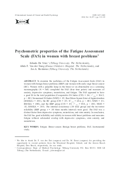 (PDF) Psychometric properties of the Fatigue Assessment Scale (FAS) in ...