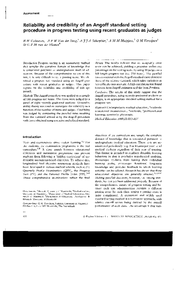 (PDF) Reliability and credibility of an Angoff standard setting ...