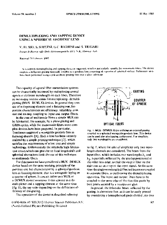 (PDF) Demultiplexing and tapping device using a spherical geodesic lens