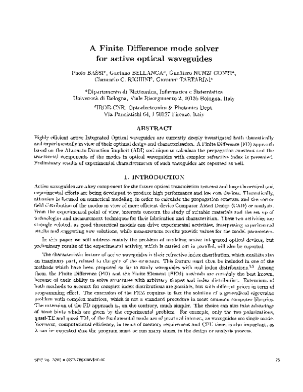 (PDF) Finite difference mode solver for active optical waveguides