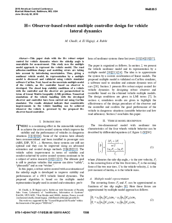 (PDF) H∞ observer-based robust multiple controller design for vehicle lateral dynamics