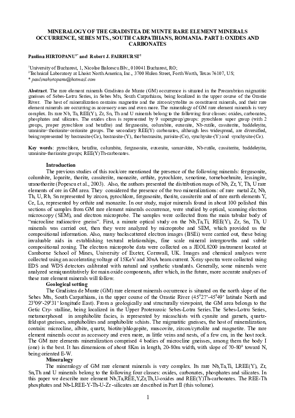 (DOC) MINERALOGY OF THE GRADISTEA DE MUNTE RARE ELEMENT MINERALS ...