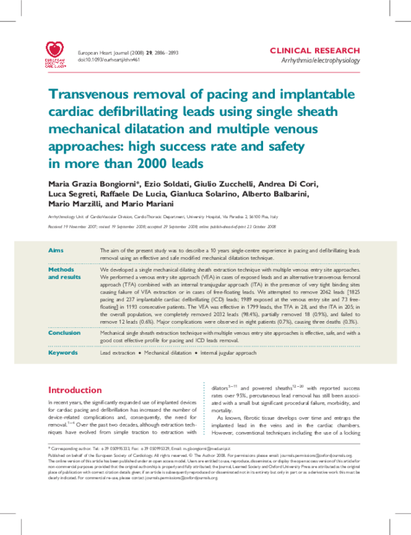 (PDF) Transvenous removal of pacing and implantable cardiac ...