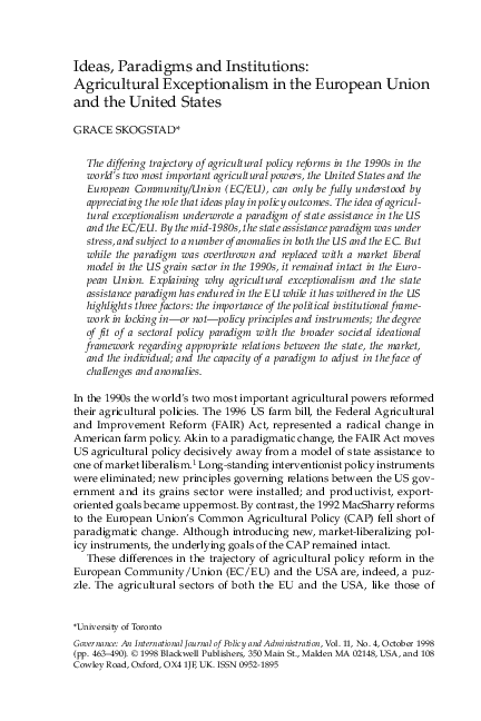 (PDF) Ideas, Paradigms and Institutions: Agricultural Exceptionalism in ...