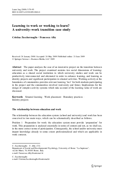 (PDF) Learning to work or working to learn? A university–work ...