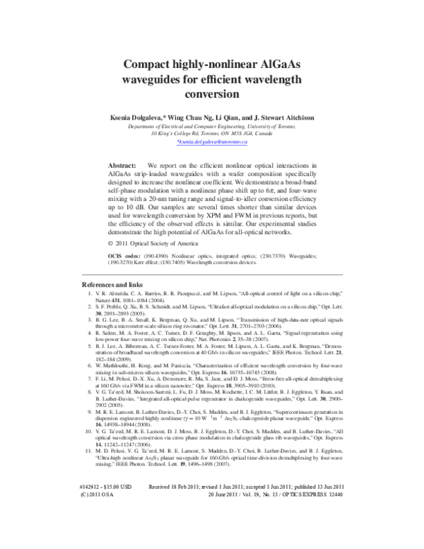 (PDF) Compact highly-nonlinear AlGaAs waveguides for efficient ... (PDF) Compact highly-nonlinear AlGaAs waveguides for efficient ...