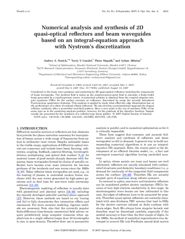 (PDF) Numerical analysis and synthesis of 2D quasi-optical reflectors and beam waveguides based ...