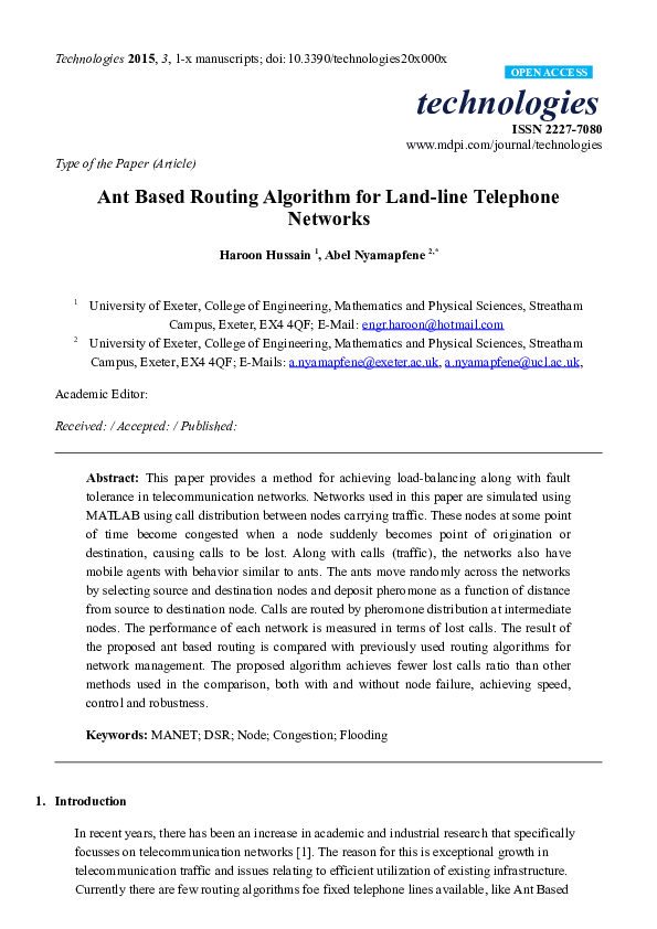 Doc Ant Based Routing Algorithm For Land Line Telephone Networks