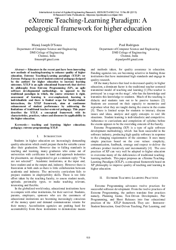 (PDF) eXtreme Teaching-Learning Paradigm: A pedagogical framework for ...