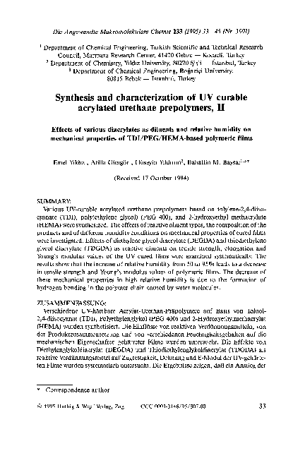 (PDF) Synthesis and characterization of UV curable acrylated urethane ...