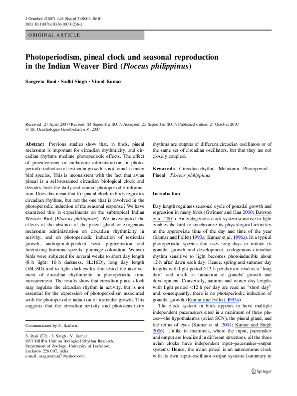 (PDF) Photoperiodism, pineal clock and seasonal reproduction in the ...