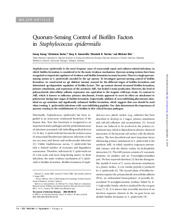 (PDF) Quorum‐Sensing Control of Biofilm Factors in Staphylococcus ...